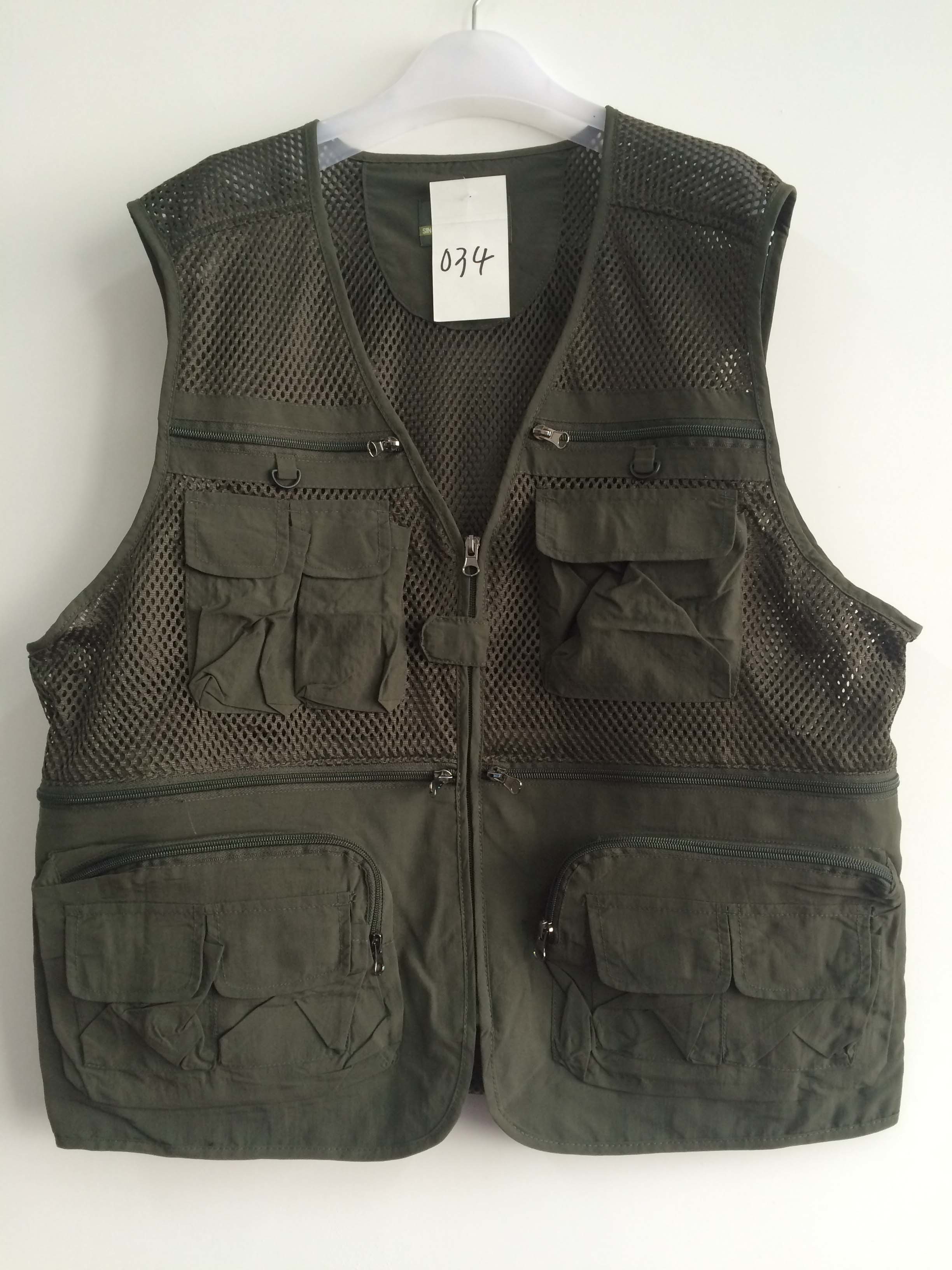 Fishing vest 034 in taslan fabric, olive green color, water proof ...